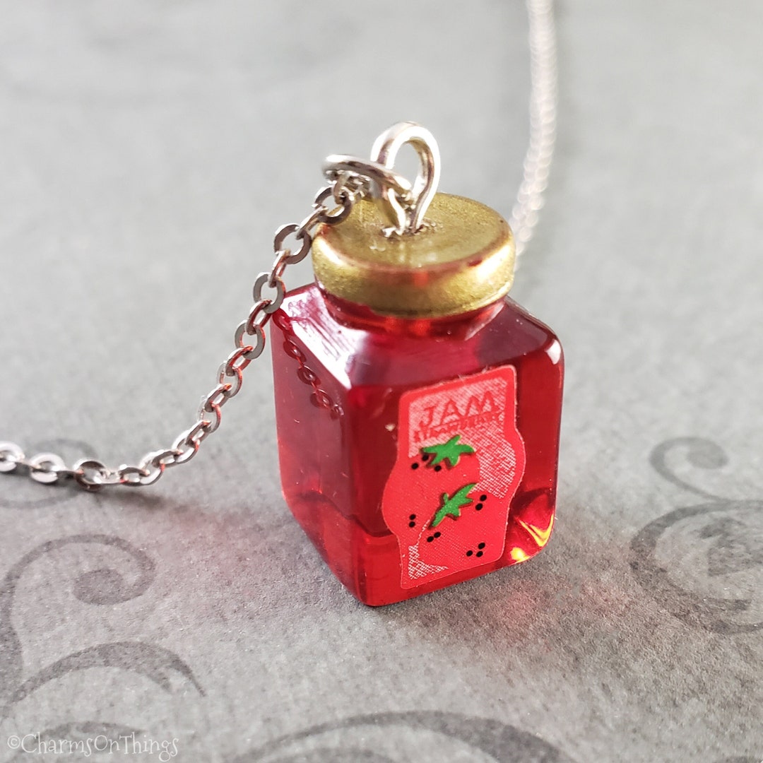 Strawberry Jam Necklace Jelly Charm Jewelry SMALL Cute Red Jam Jar ...