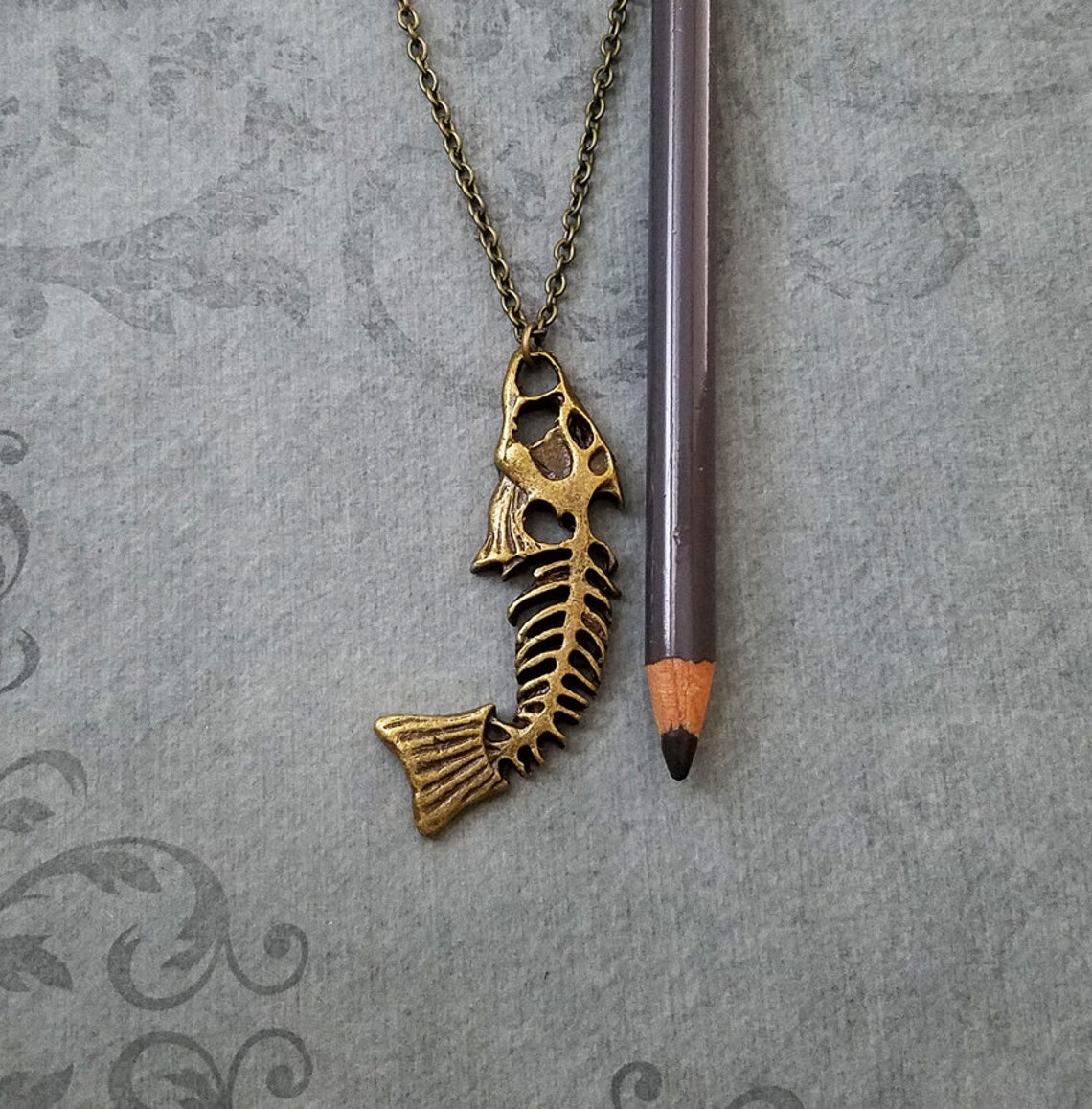 Fishbones Necklace LARGE Fish Bones Necklace Fish Fossil Necklace Dead ...