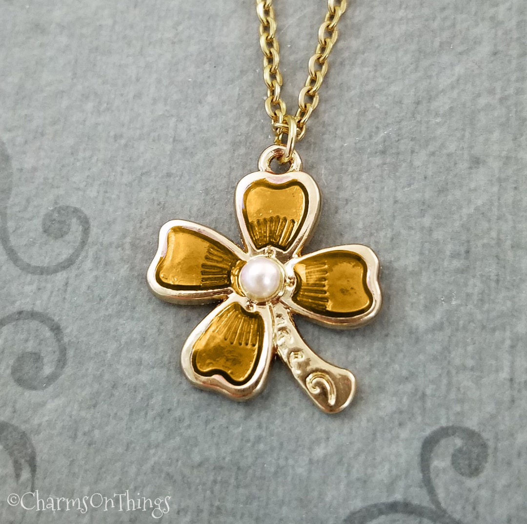 Flower Necklace SMALL Yellow Flower Charm Flower Jewelry Four Leaf ...
