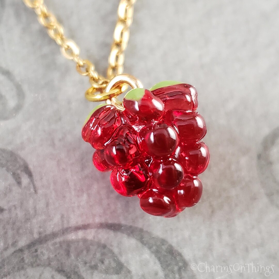 Raspberry Necklace SMALL Cute Realistic Red Raspberry Charm Fruit ...