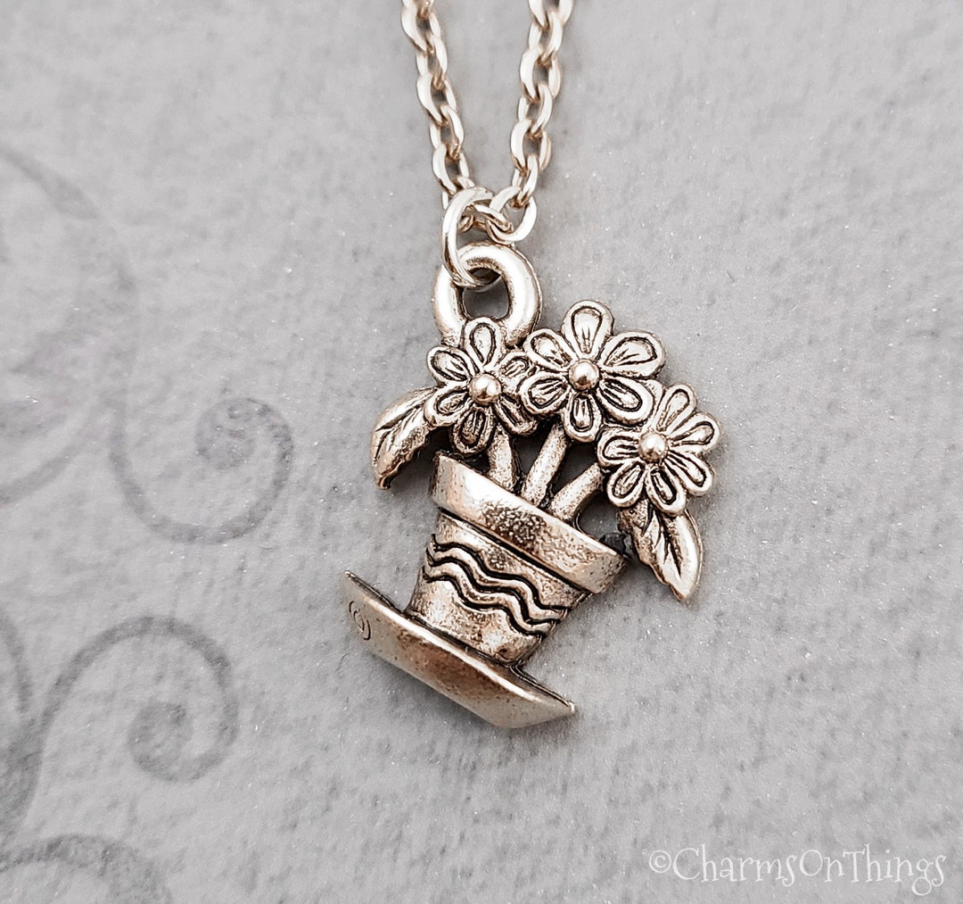 Plant Necklace Plant Jewelry SMALL Plant Charm Flower Necklace Flower ...