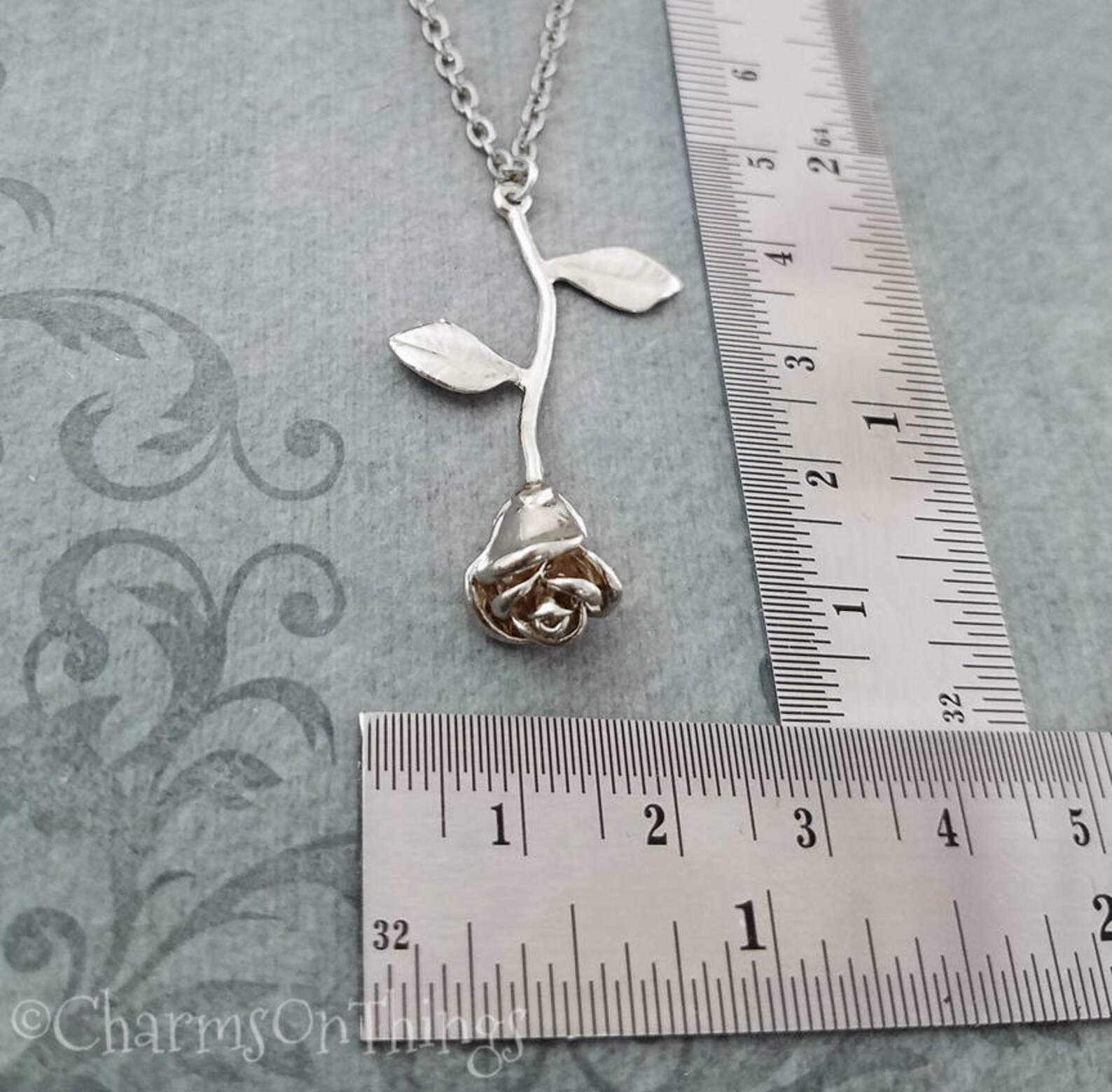 Rose Necklace Rose Charm Necklace Rose Jewelry Rose Pendant - Etsy