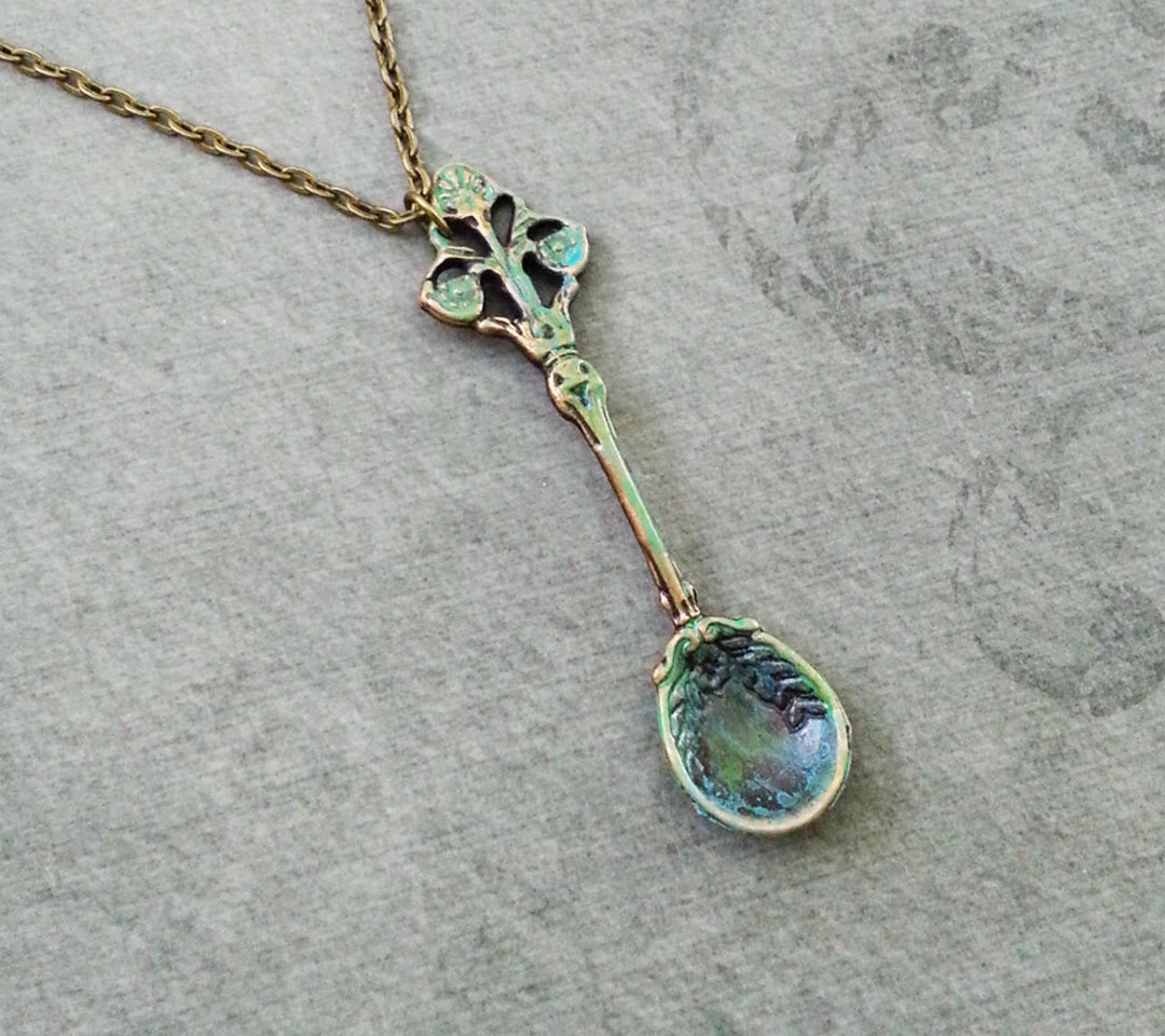 Spoon Necklace SMALL Bronze Spoon Jewelry Patina Spoon Charm Patina ...