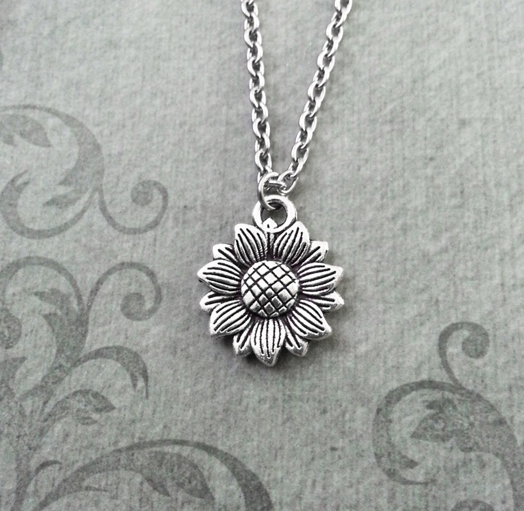 Sunflower Necklace SMALL Sunflower Jewelry Sunflower Pendant Silver ...