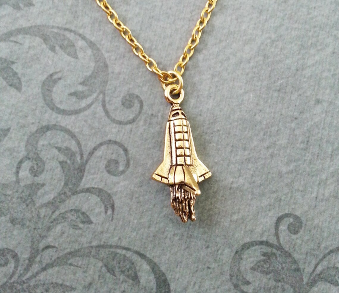 Rocket Necklace Rocket Jewelry Gold Spaceship Pendant - Etsy