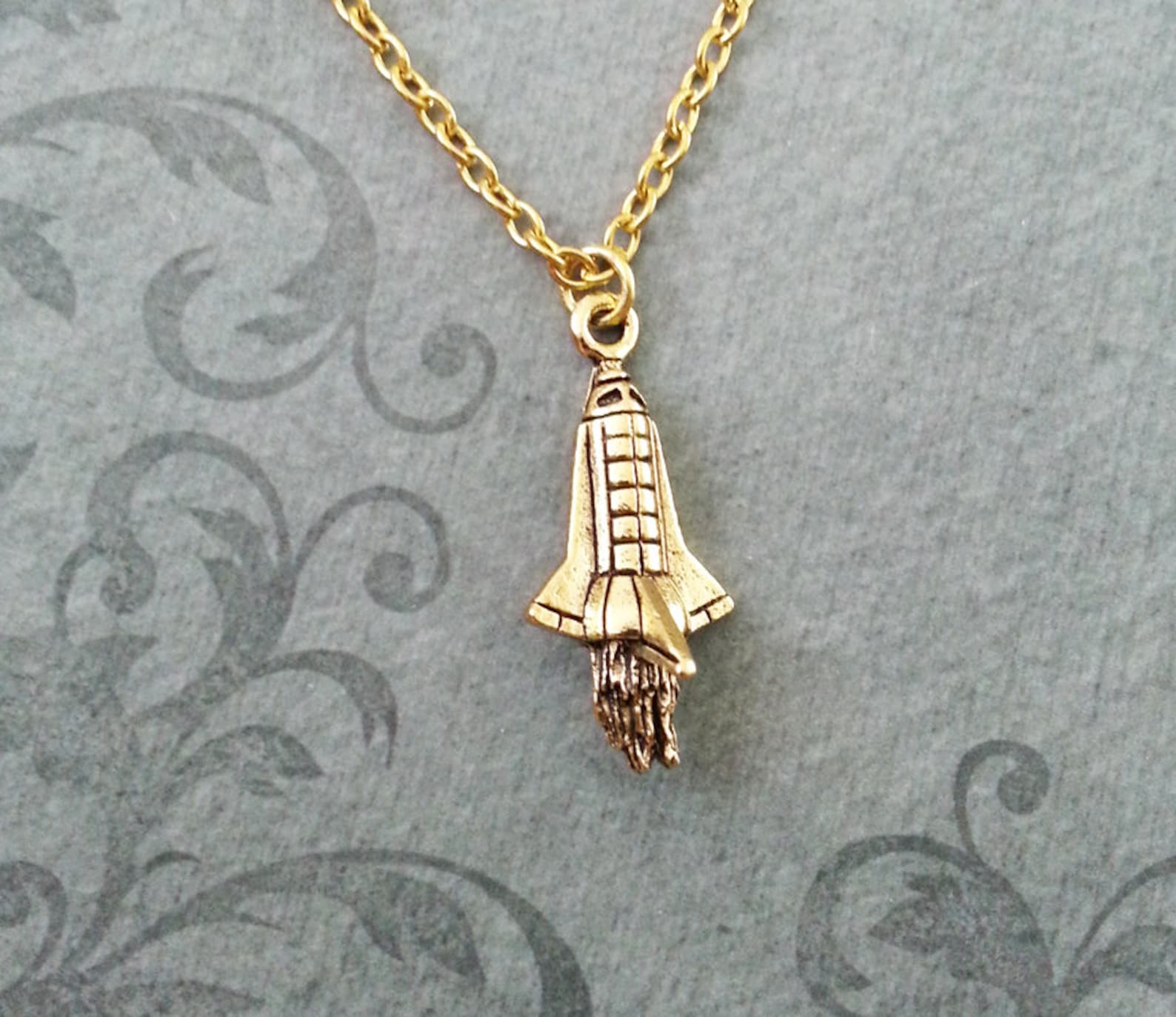 Rocket Necklace Rocket Jewelry Gold Spaceship Pendant - Etsy