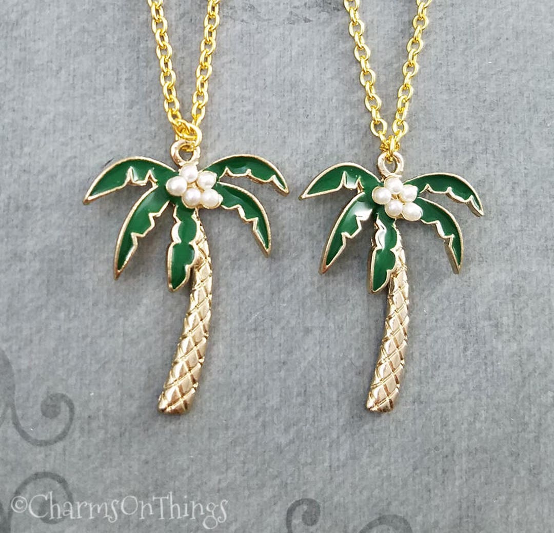 Palm Tree Necklace SET of 2 Palm Tree Charm Necklaces Beach Jewelry ...