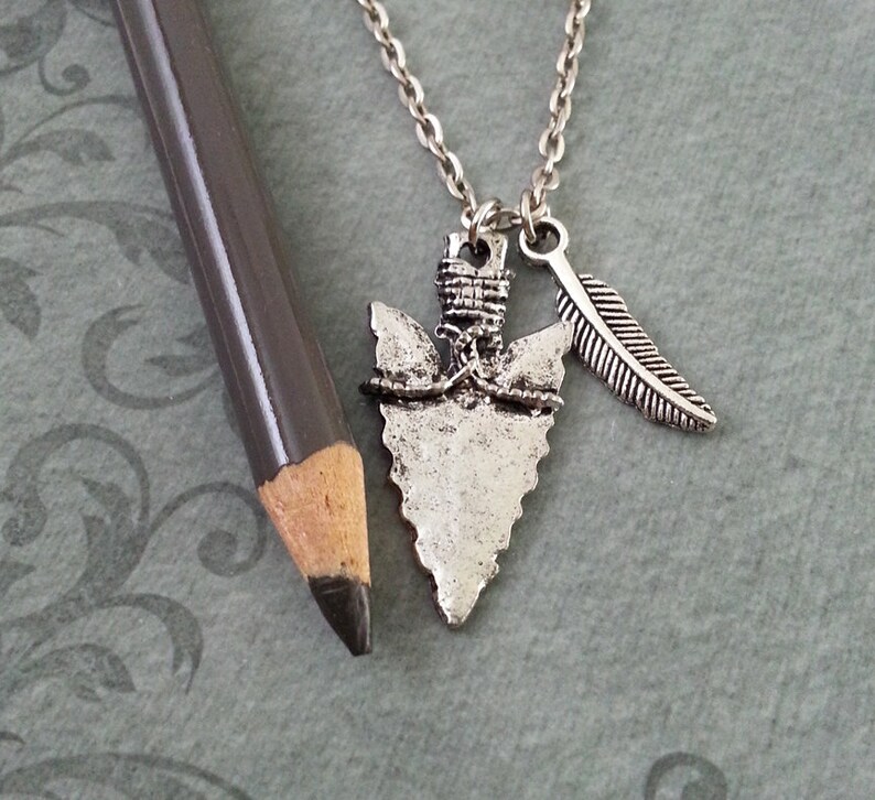Arrowhead Necklace Feather Necklace Hunting Jewelry - Etsy