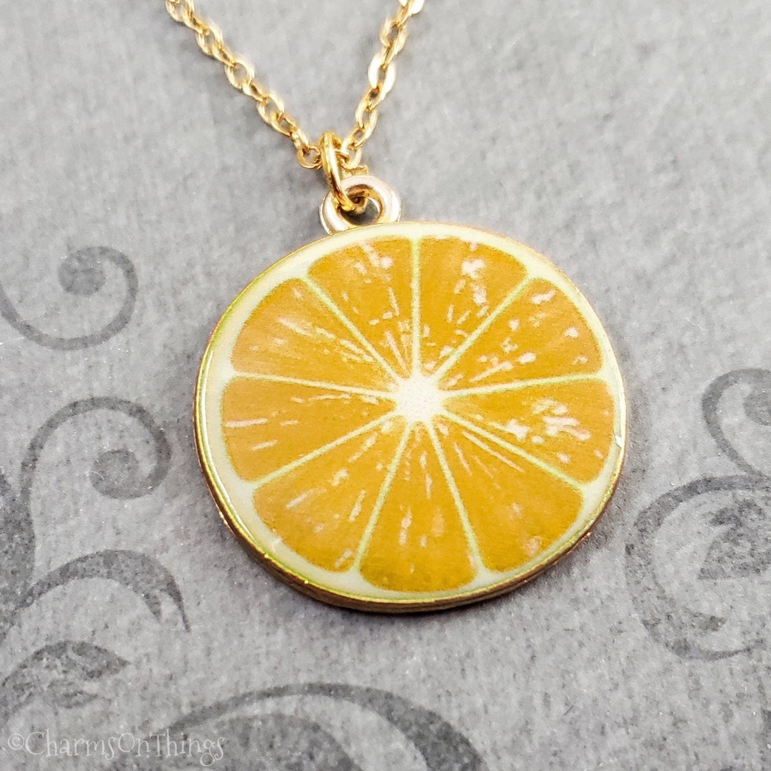 Lemon Necklace Lemon Jewelry Lemon Slice Charm Necklace Yellow Lemon ...