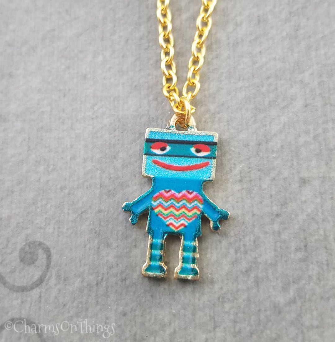 Blue Robot Necklace Cute Little Robot Charm Necklace Robot Jewelry ...