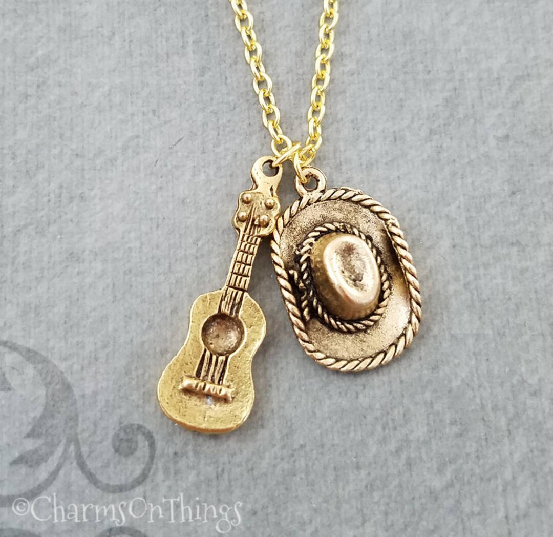 Cowboy Hat Necklace Guitar Necklace Charm Necklace Cowboy Jewelry ...