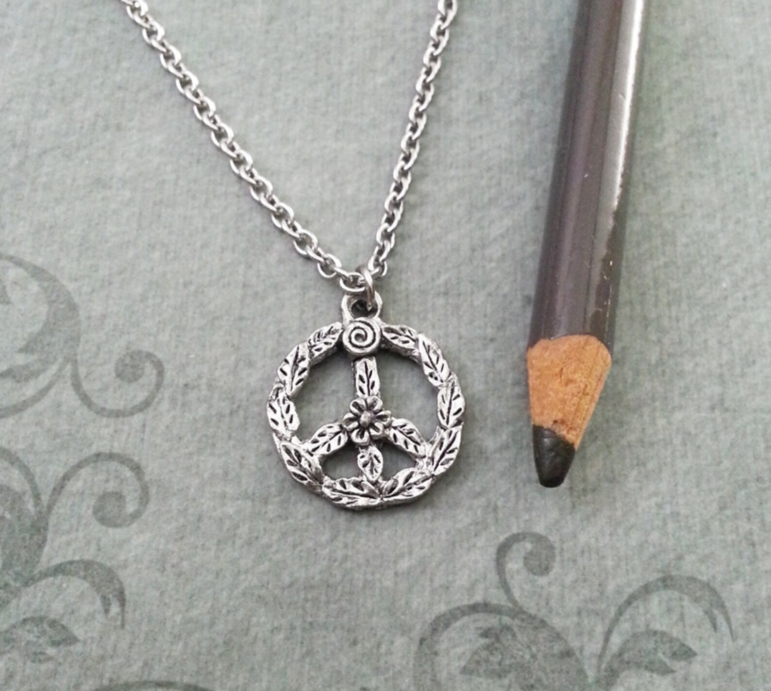 Peace Sign Necklace SMALL Silver Peace Jewelry Flower Peace - Etsy
