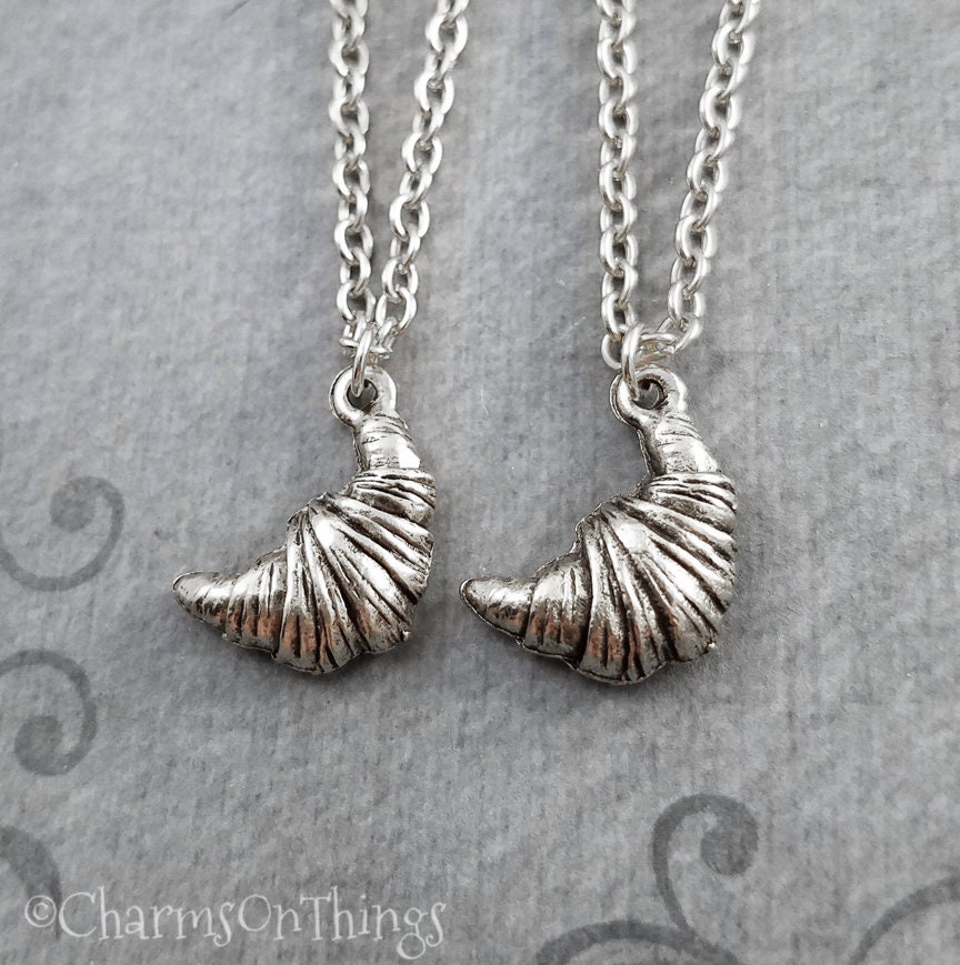 Croissant Necklace SET of 2 SMALL Croissant Charm Necklaces | Etsy