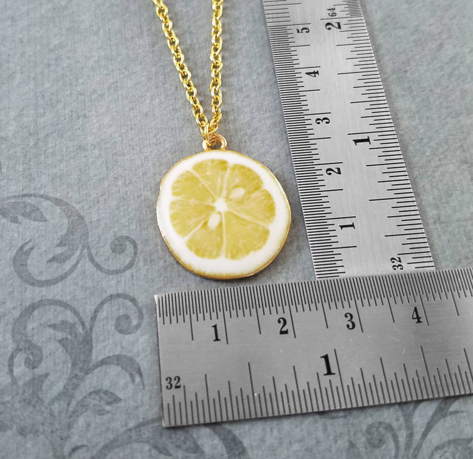 Lemon Necklace Lemon Jewelry Lemon Slice Charm Necklace Yellow | Etsy