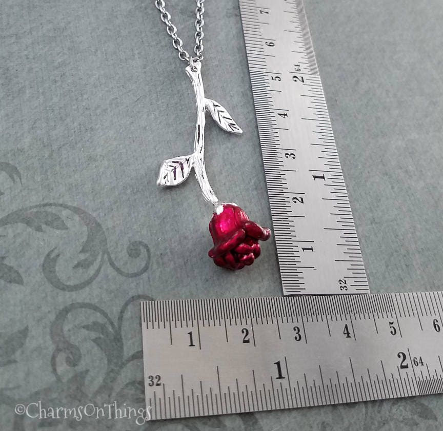 Red Rose Necklace Rose Charm Necklace Rose Jewelry Rose | Etsy