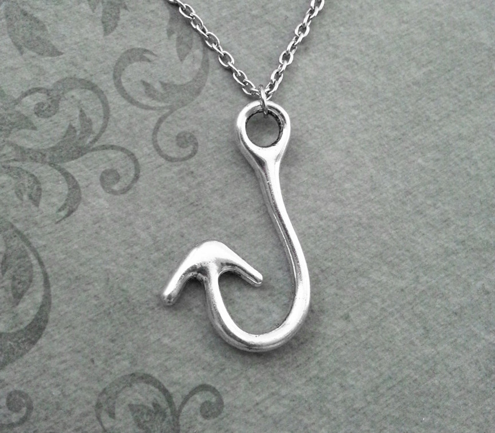 Fishhook Necklace, Silver Fish Hook Necklace, Fishing Jewelry, Fishing ...