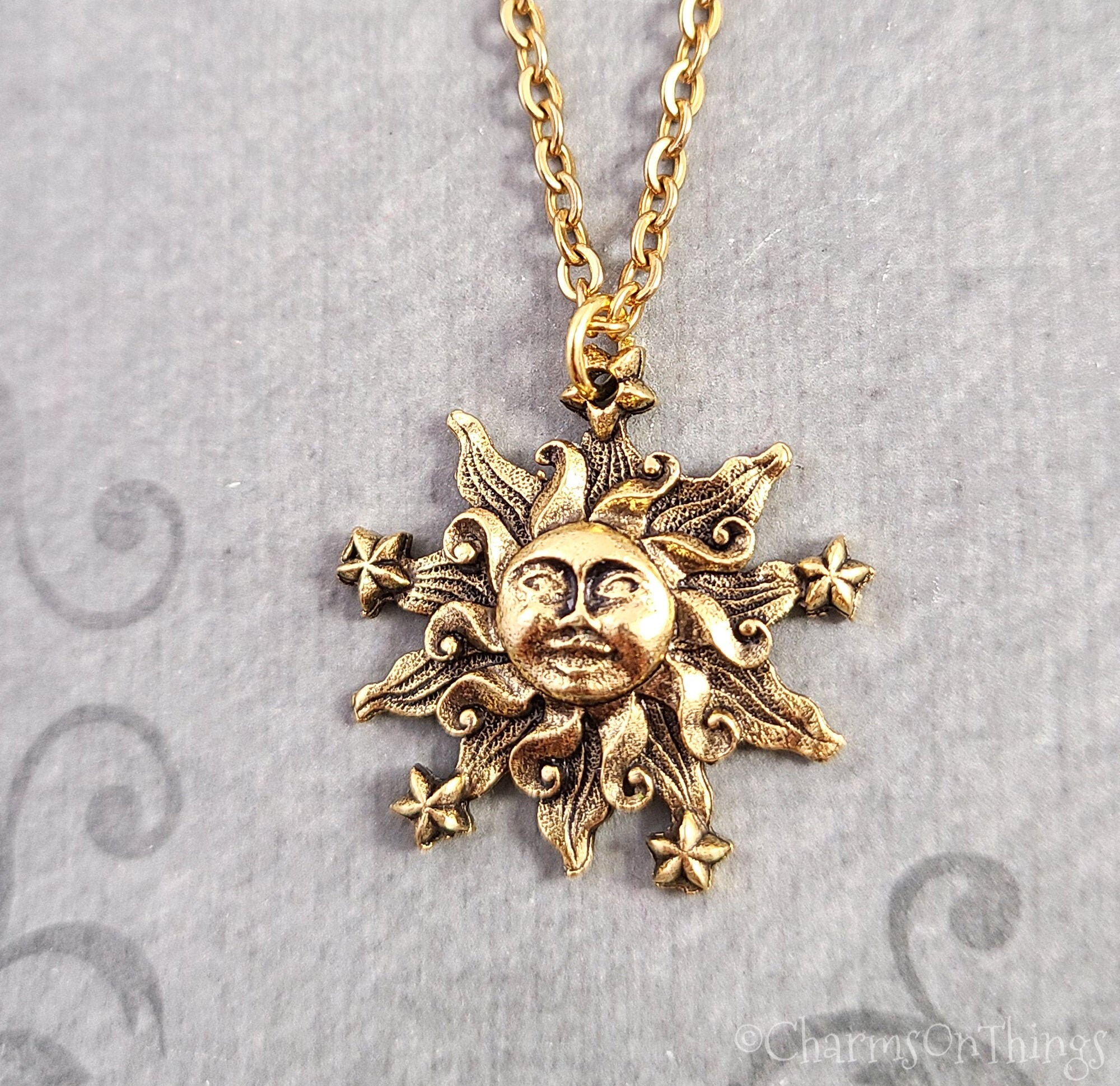 Celestial Sun Necklace SMALL Sun Charm Necklace Celestial Jewelry Sun ...
