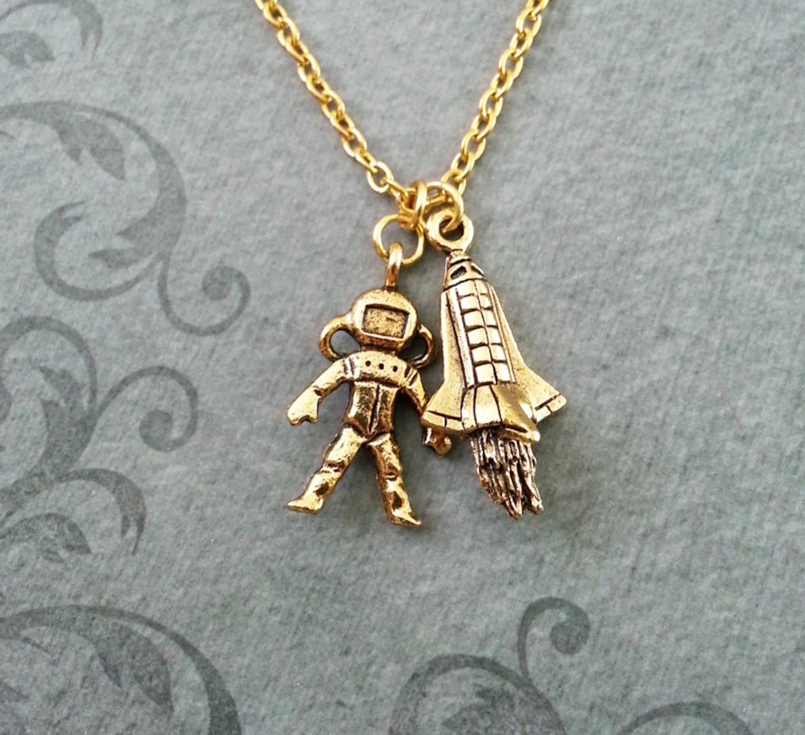 Astronaut Necklace Astronaut Jewelry Rocket Necklace Gold | Etsy