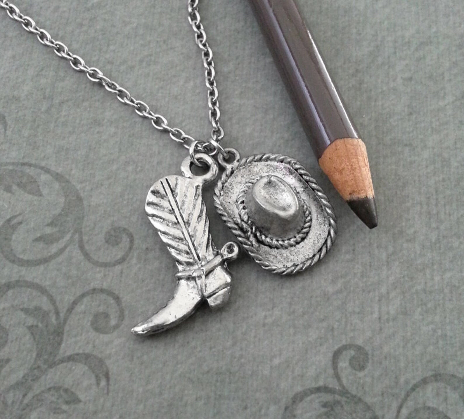 Cowboy Hat Necklace SMALL Cowboy Necklace Cowboy Boot | Etsy