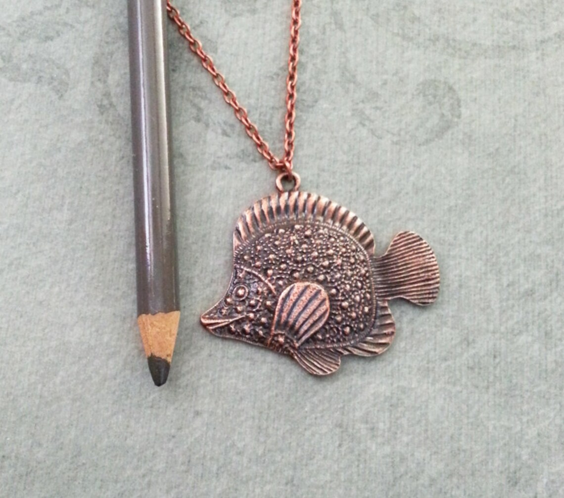Fish Necklace LARGE Copper Fish Jewelry Fish Charm Necklace - Etsy