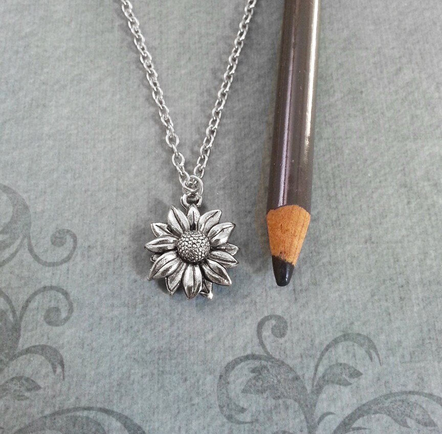 Sunflower Necklace SMALL Sunflower Jewelry Sunflower Pendant Silver ...