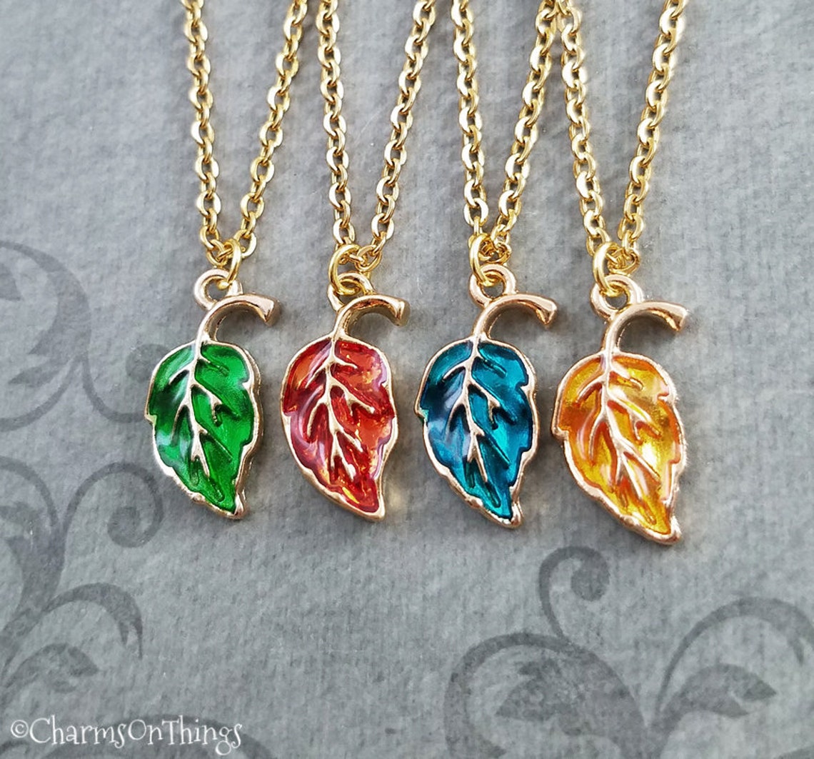 Leaf Necklace SET of 4 SMALL Leaf Charm Necklaces Bridesmaid Jewelry ...