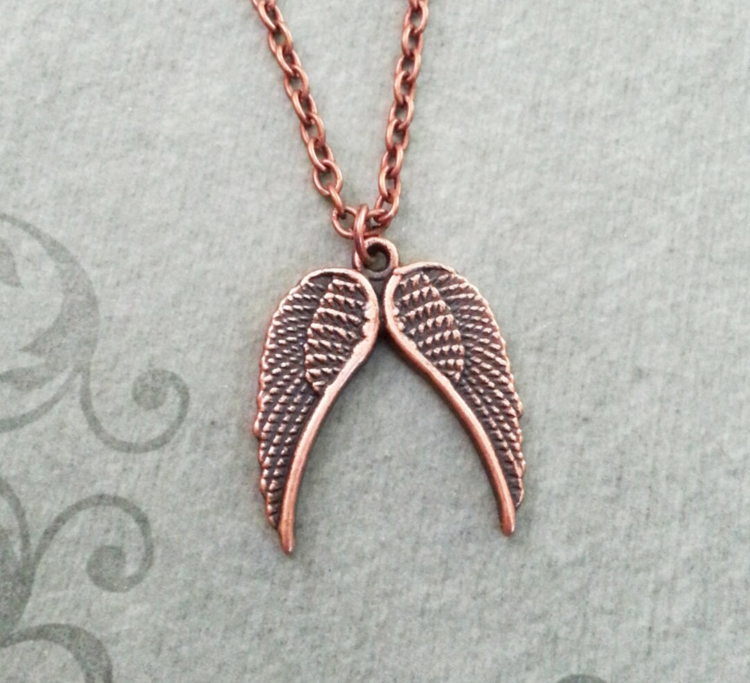 Wings Necklace Copper Wings Jewelry Angel Wings Charm Necklace Wing ...