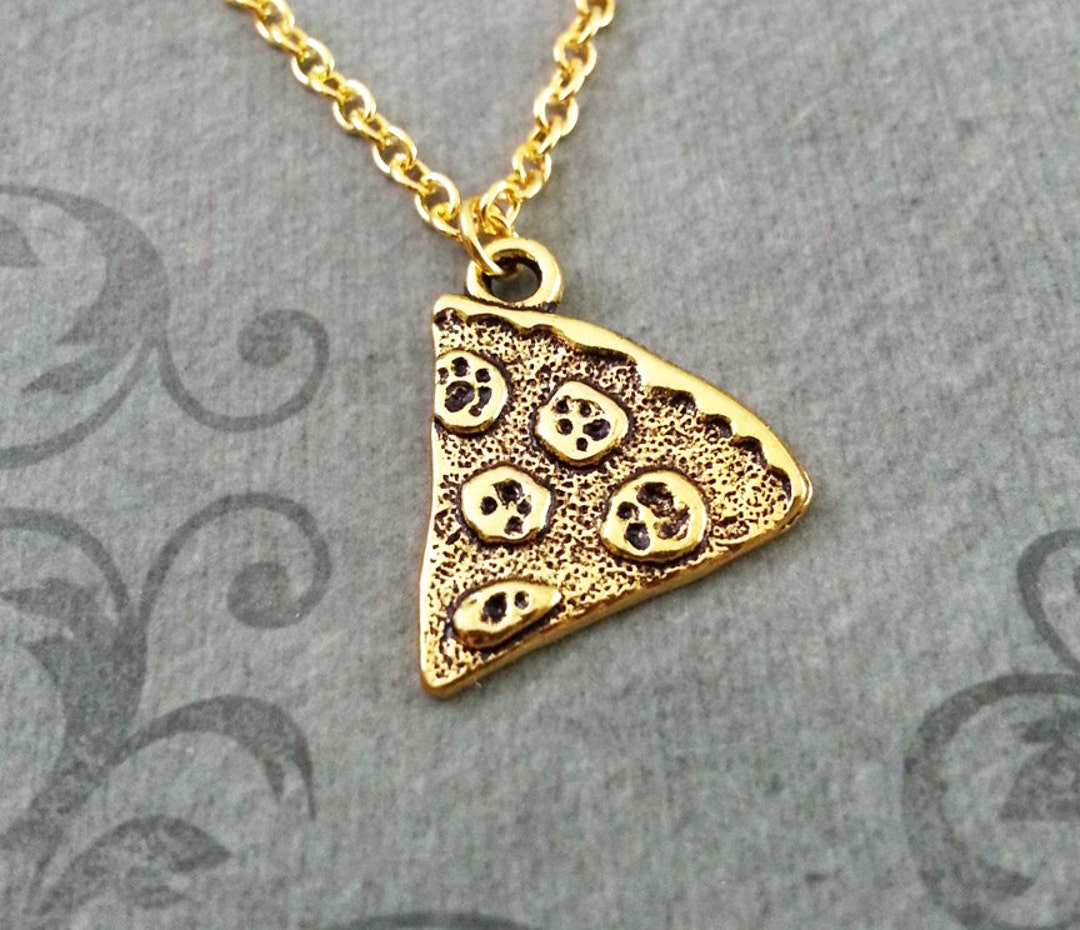 Pizza Necklace Pepperoni Pizza Jewelry Gold Pizza Charm Necklace Pizza ...