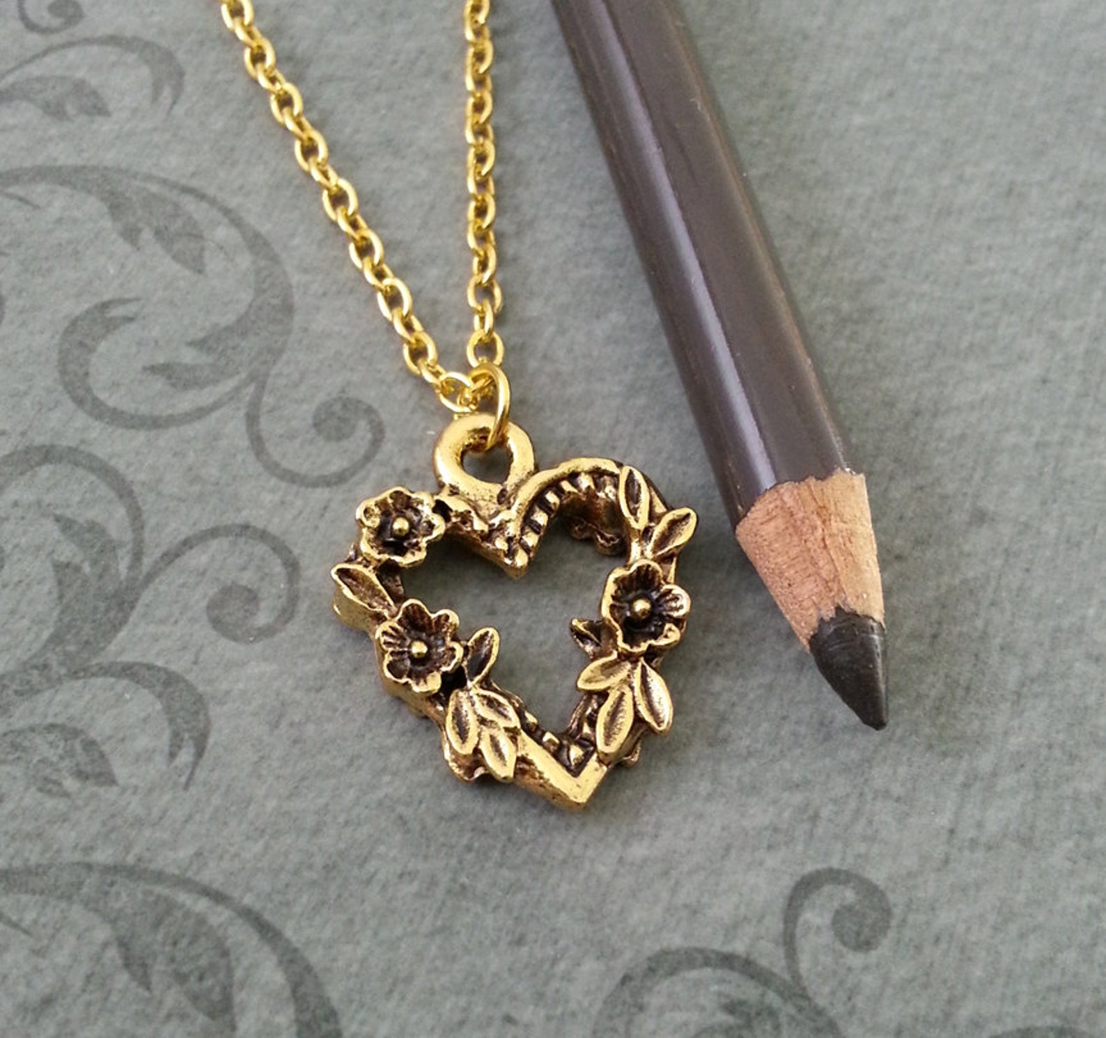 Gold Heart Necklace SMALL Heart Jewelry Heart Wreath | Etsy