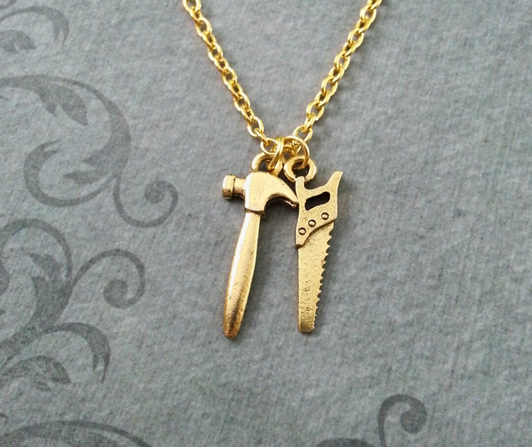 Saw Necklace SMALL Gold Handsaw Necklace Hammer Necklace Father's Day ...