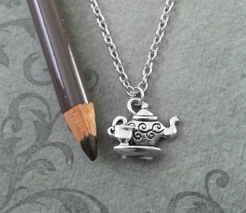 Teapot Necklace SMALL Tea Necklace Teacup Necklace Silver Teapot Charm ...