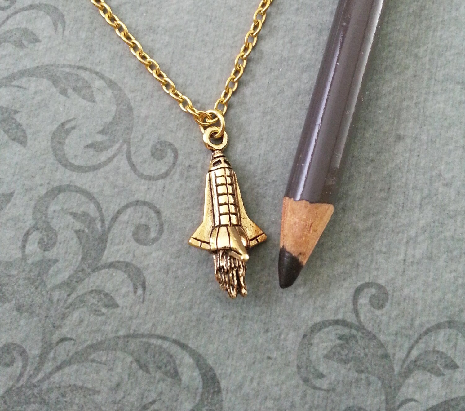 Rocket Necklace Rocket Jewelry Gold Spaceship Pendant - Etsy