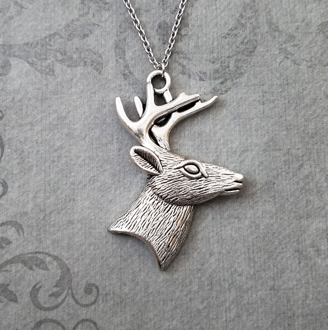 Deer Necklace LARGE Deer Charm Necklace Deer Pendant Necklace - Etsy