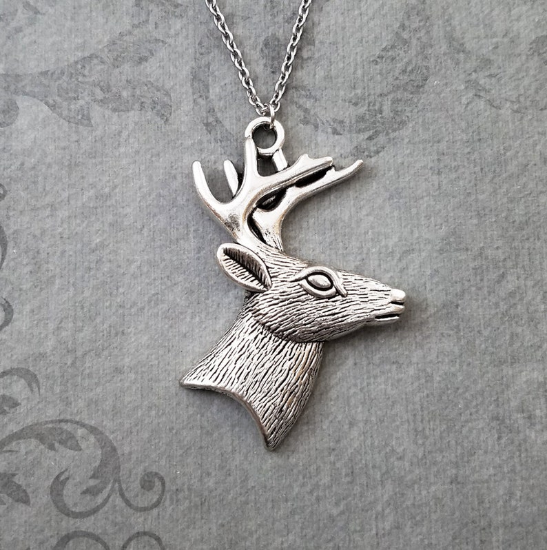 Deer Necklace LARGE Deer Charm Necklace Deer Pendant Necklace - Etsy