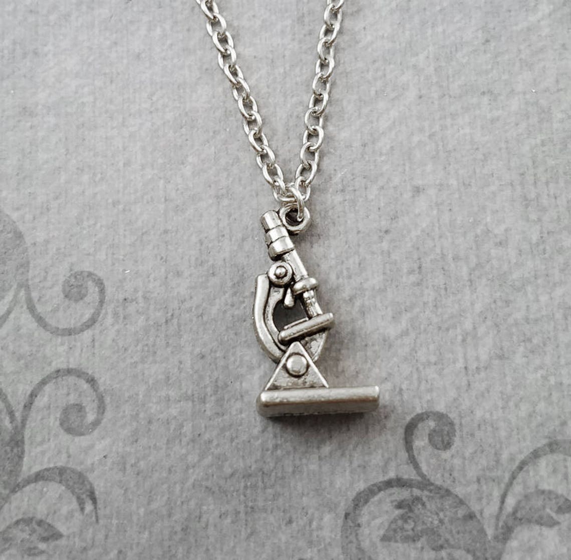 Microscope Necklace SMALL Microscope Charm Necklace Science - Etsy