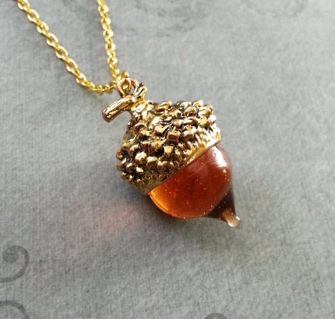 Acorn Necklace Red Glass Acorn Jewelry Gold Acorn Charm Necklace Acorn ...