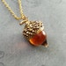 Acorn Necklace Red Glass Acorn Jewelry Gold Acorn Charm Necklace Acorn ...
