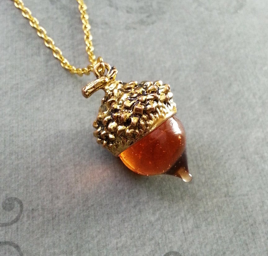 Acorn Necklace Red Glass Acorn Jewelry Gold Acorn Charm - Etsy