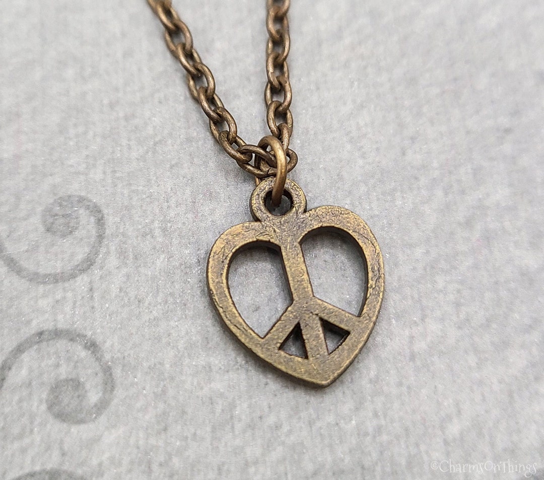 Peace Sign Necklace SMALL Peace Sign Heart Necklace Peace Sign Charm ...
