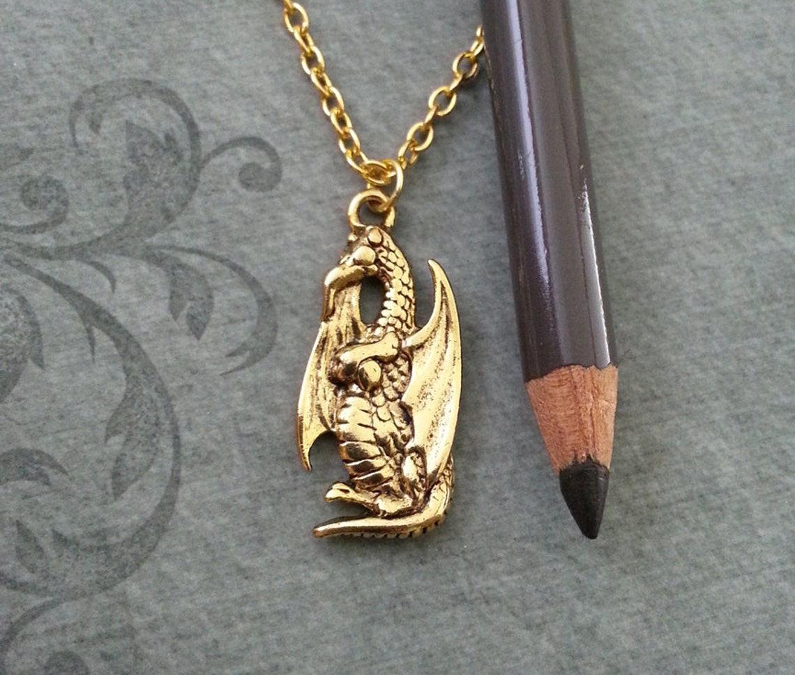 Dragon Necklace SMALL Dragon Jewelry Pendant Necklace Gold Necklace ...