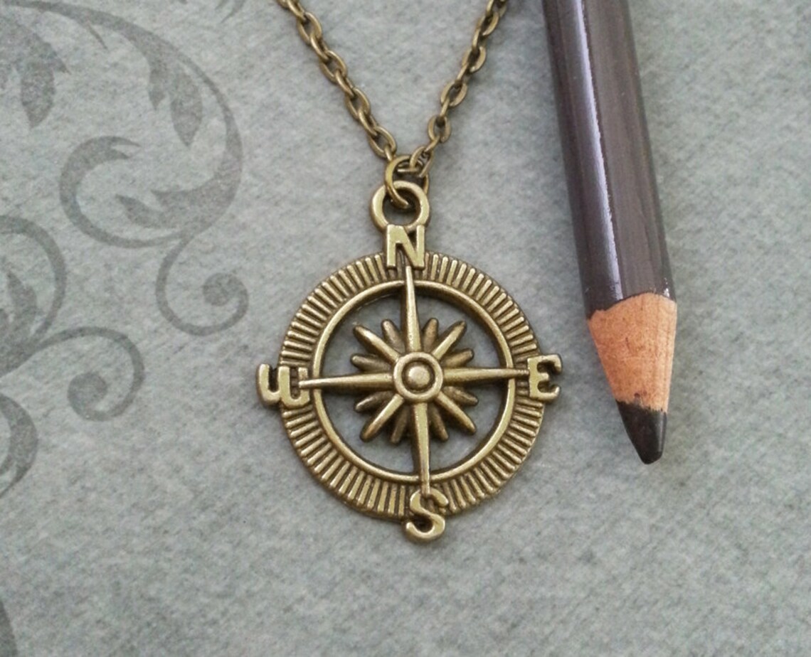Compass Necklace SMALL Bronze Compass Jewelry Brass Compass - Etsy