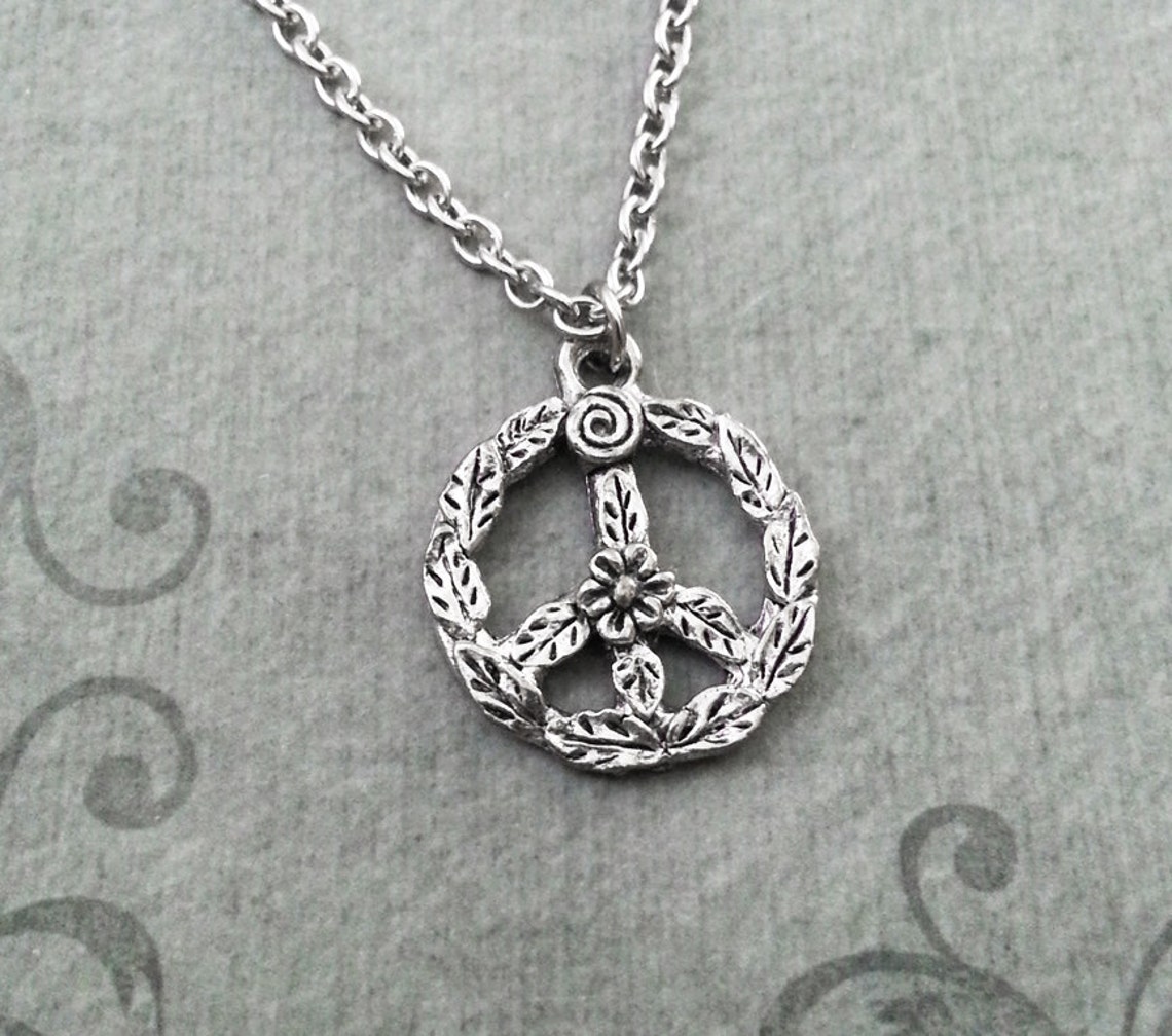 Peace Sign Necklace SMALL Silver Peace Jewelry Flower Peace - Etsy
