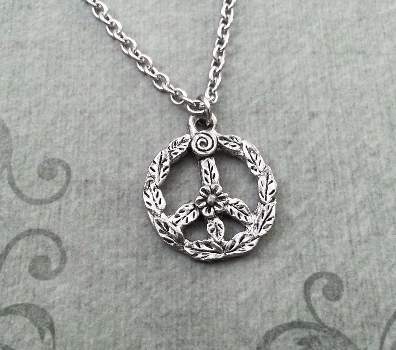 Peace Sign Necklace SMALL Silver Peace Jewelry Flower Peace - Etsy