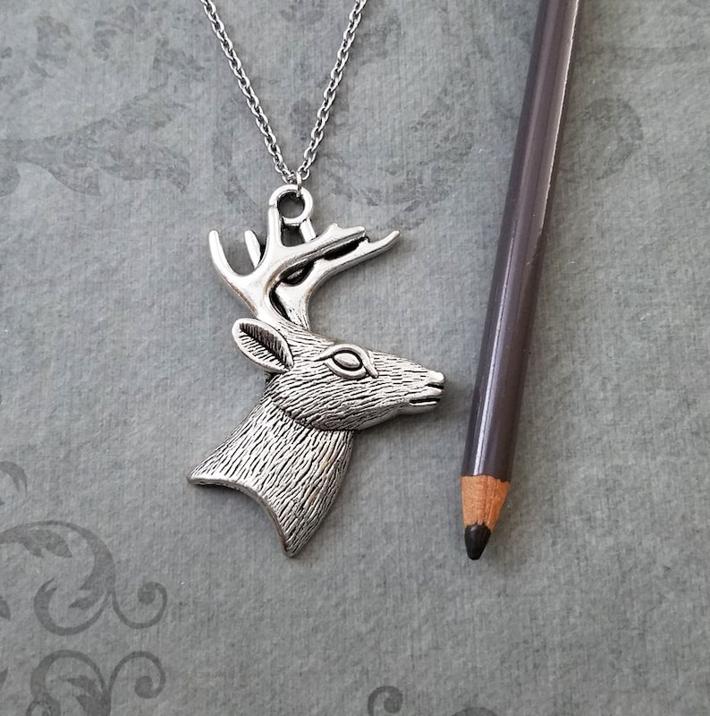 Deer Necklace LARGE Deer Charm Necklace Deer Pendant Necklace - Etsy