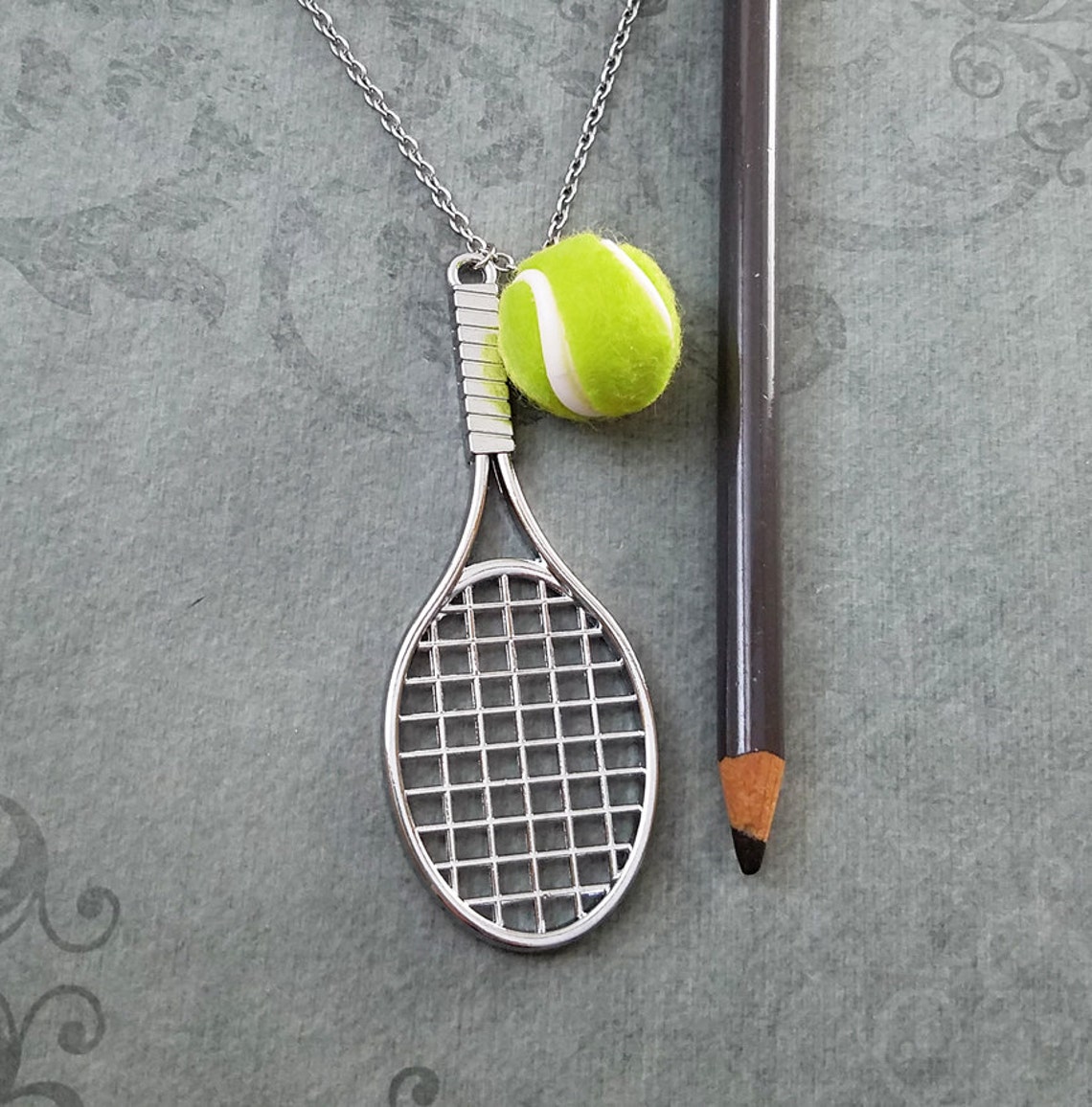 Tennis Necklace LARGE Tennis Racket Necklace Tennis Ball - Etsy