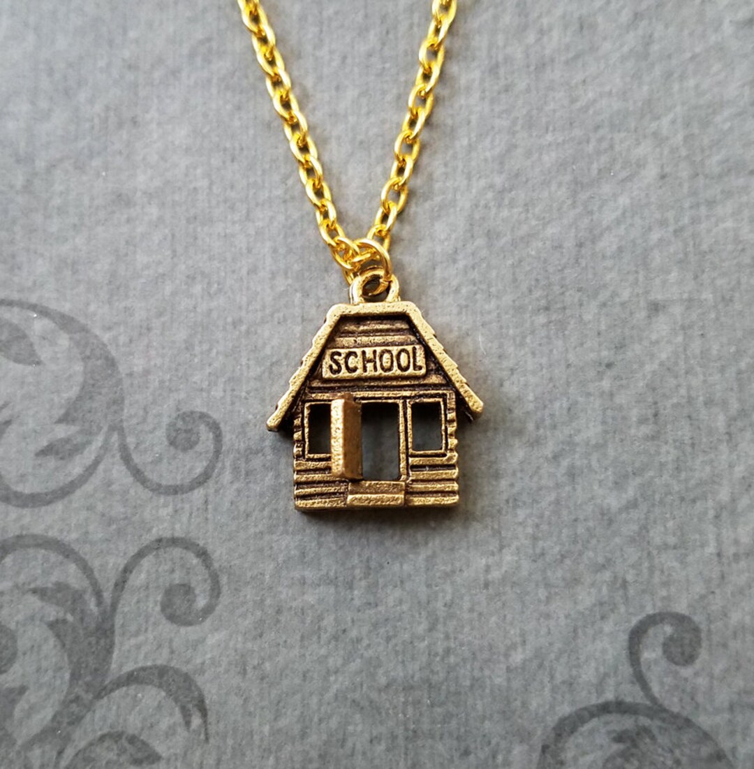 School Necklace SMALL Schoolhouse Necklace School Jewelry Teacher ...