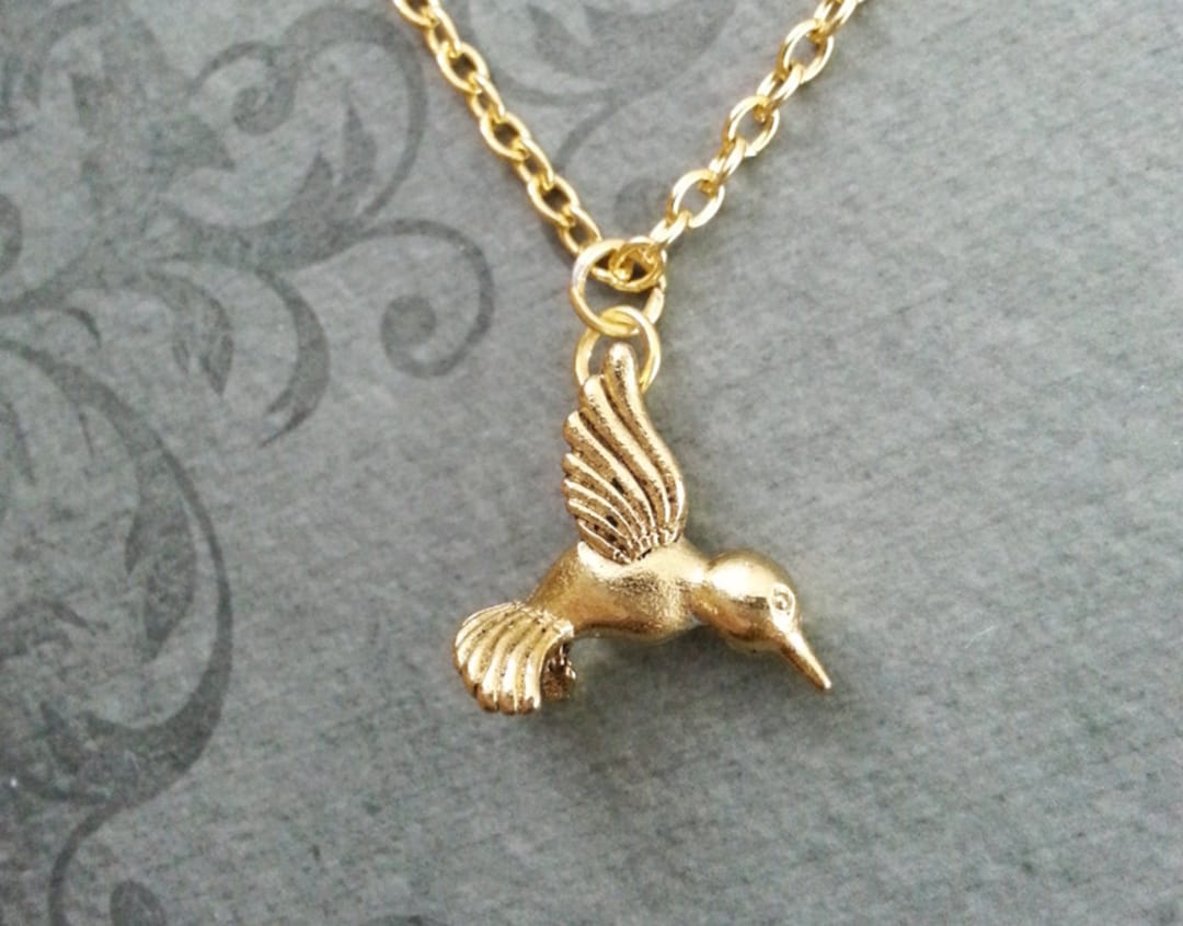 Hummingbird Necklace VERY SMALL Bird Necklace Hummingbird Jewelry Gold ...
