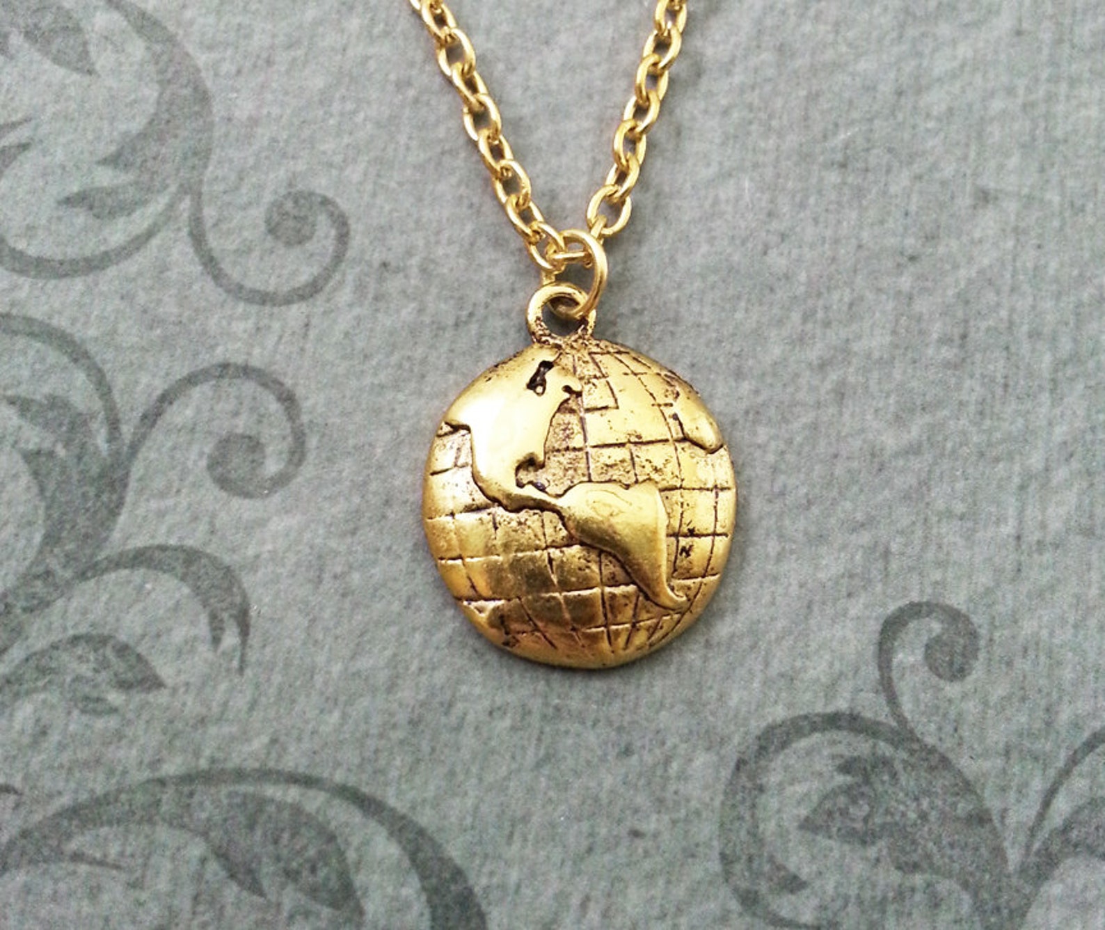 Globe Necklace SMALL Earth Necklace Gold Globe Pendant World Necklace ...
