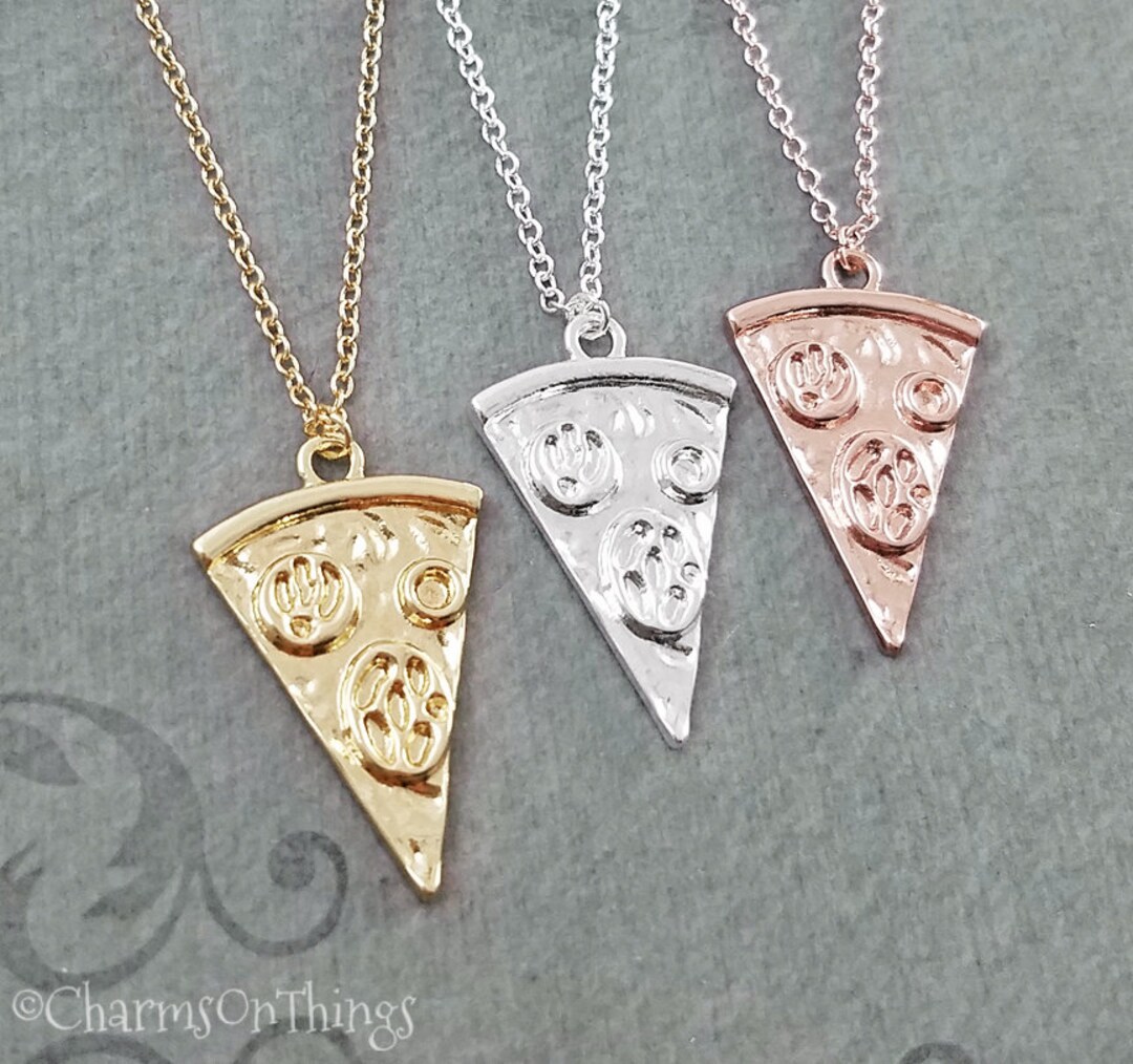 Pizza Necklace SET of 3 Pepperoni Pizza Necklaces Rose Gold Pizza Slice ...