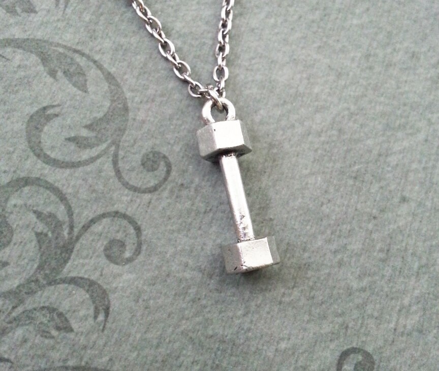 Dumbbell Necklace VERY SMALL Dumbbell Jewelry Exercise Gift Exercise ...